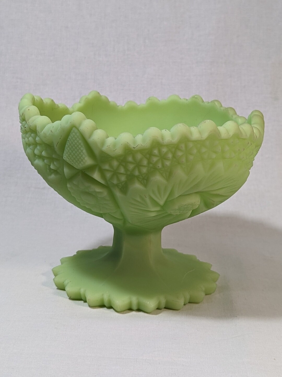 Fenton Lime Green Satin Compote Pedestal Candy Bowl - Etsy