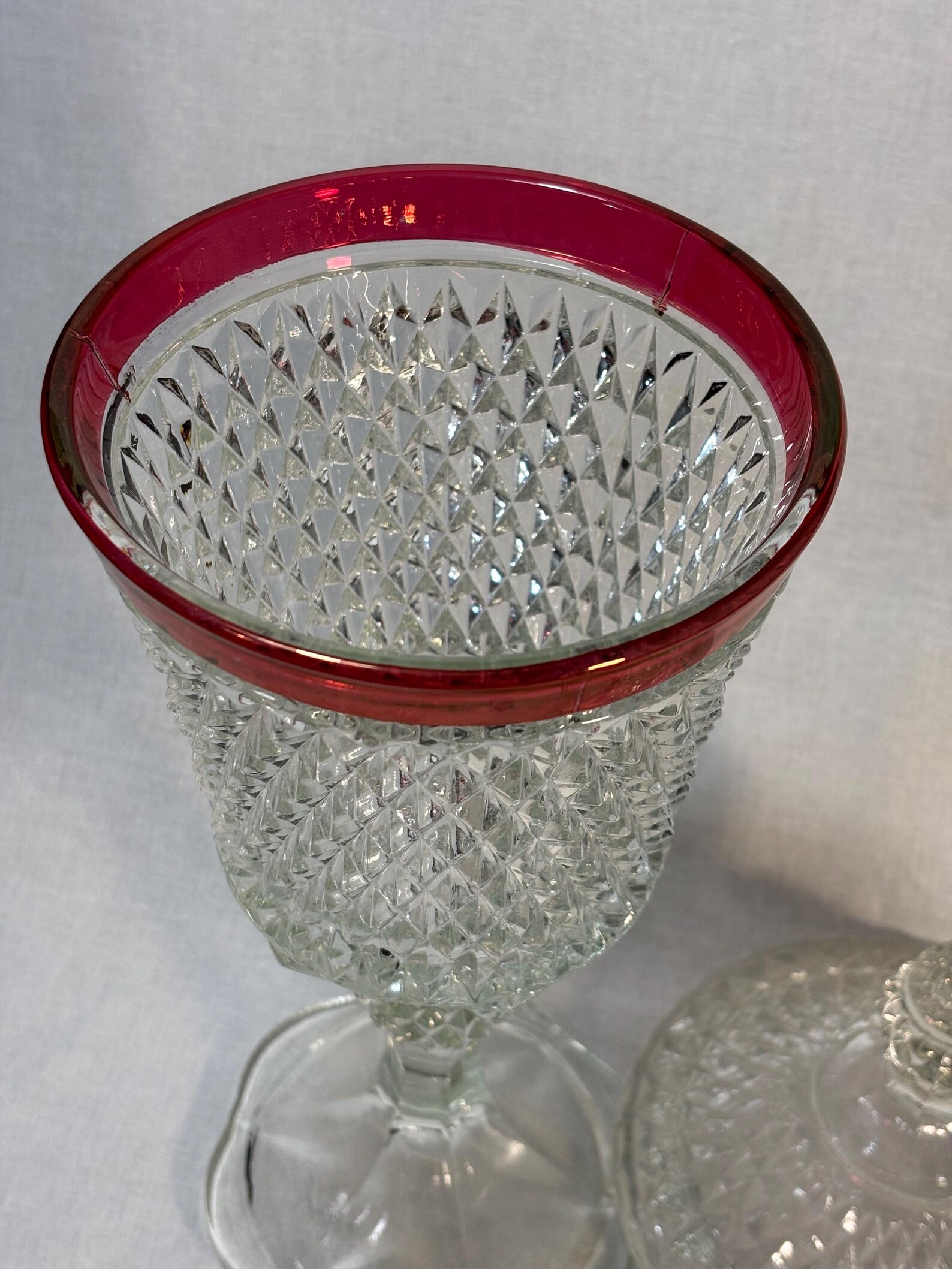 Vintage Indiana Diamond Point Ruby Red Cranberry Candy Dish - Etsy