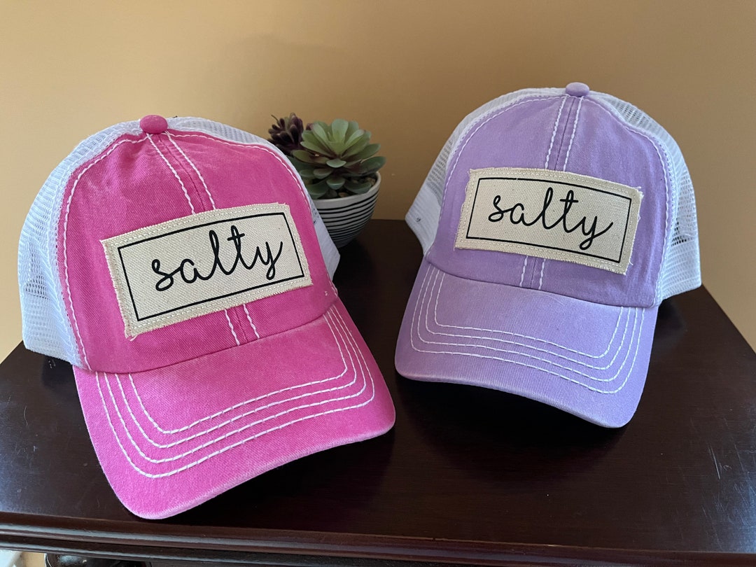 Salty Trucker Hat | Hot Pink | Mesh Back Baseball Cap | Ponytail Hat ...