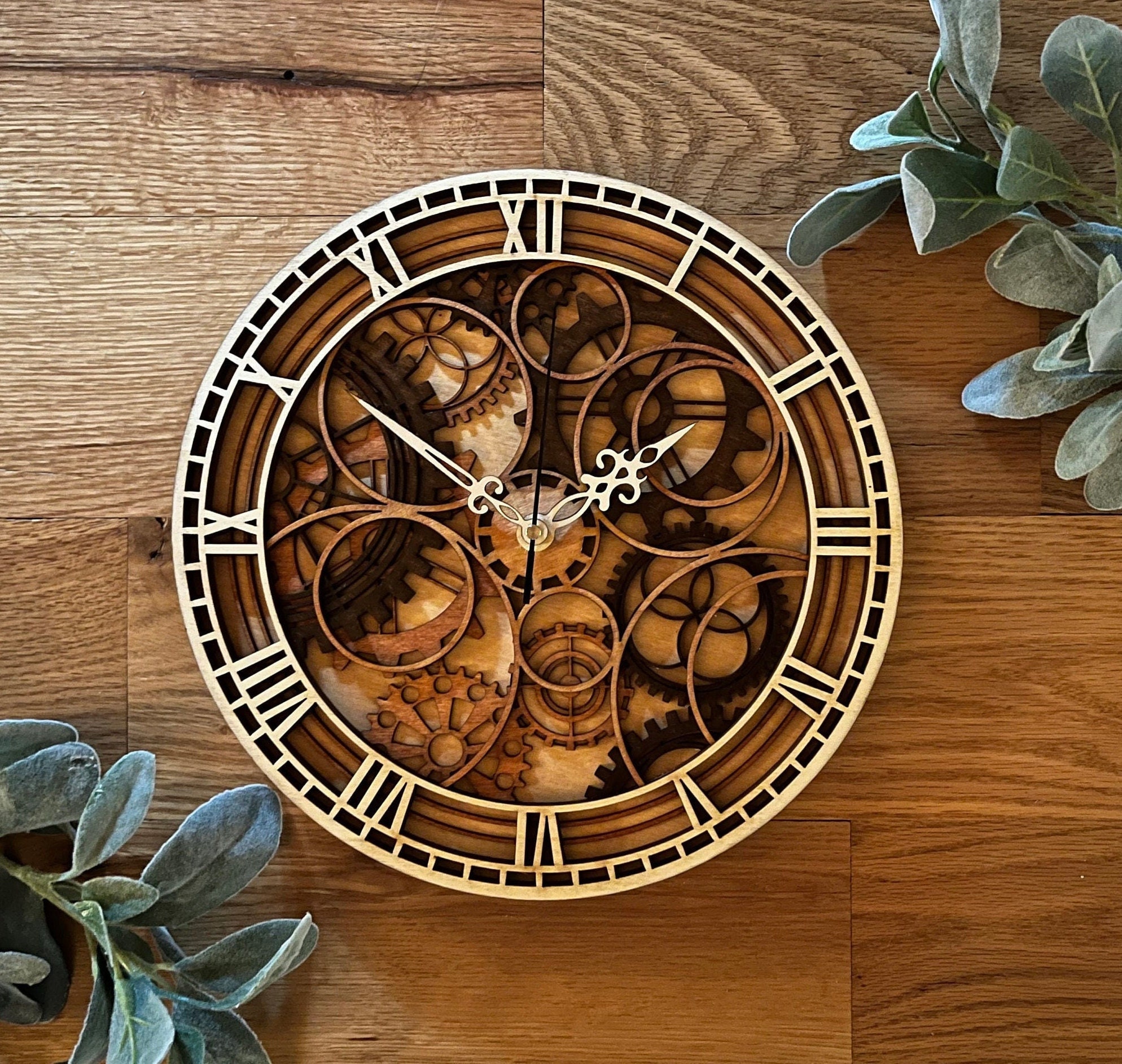 Wood Clock 5-layer Laser Cut Clock Gear Design Wall Art Unique Clock ...