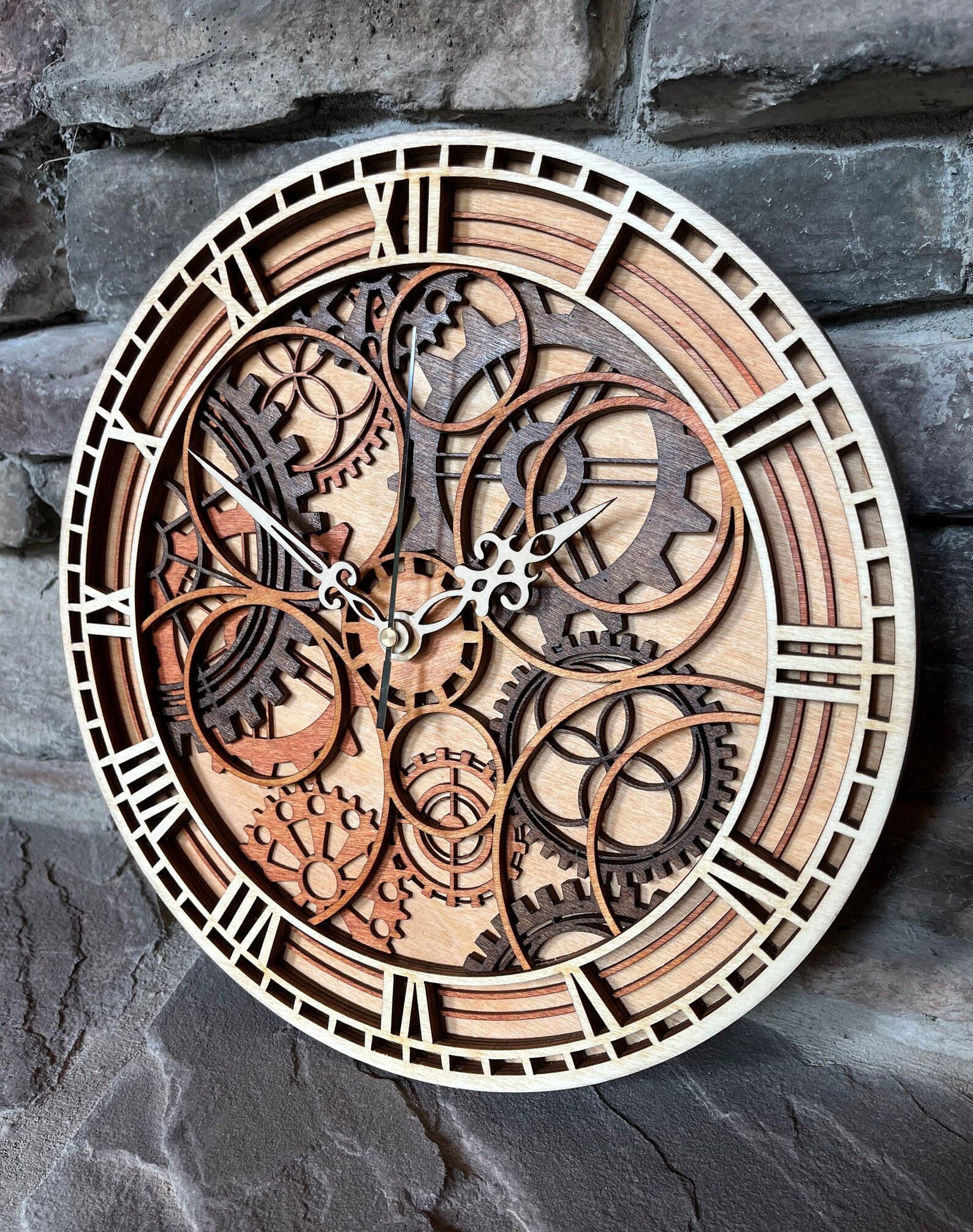 Wood Clock 5-layer Laser Cut Clock Gear Design Wall Art Unique Clock ...