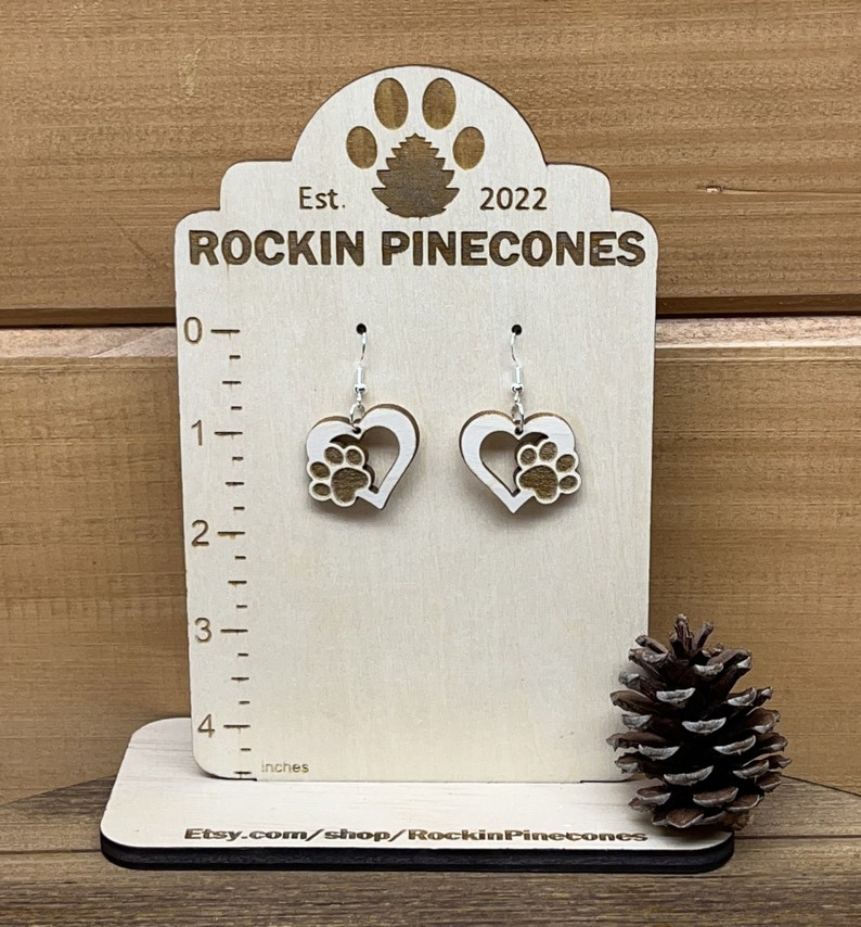 Heart Dog Paw Earrings Dangle Solid Wood Earrings Dangle - Etsy