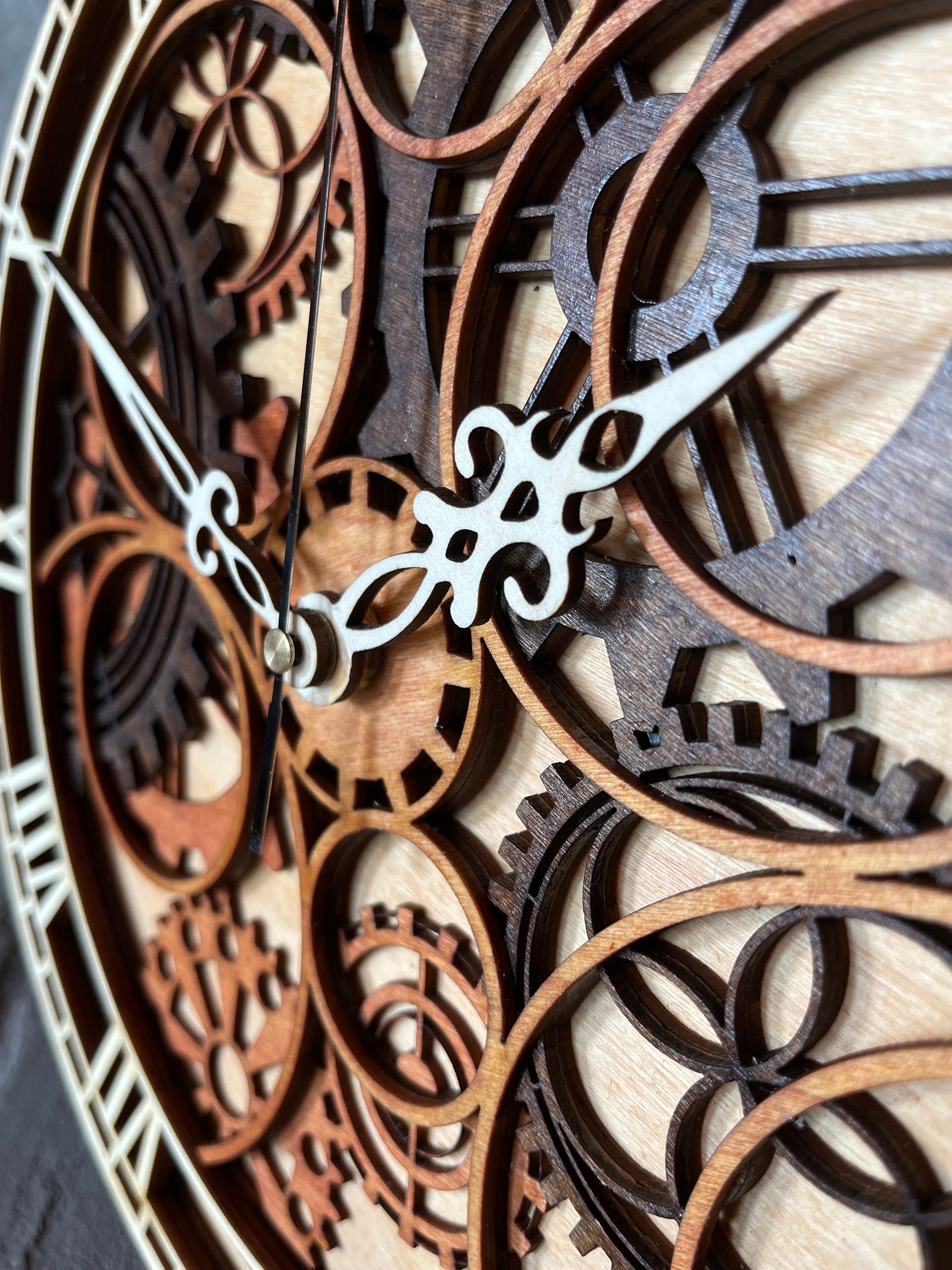 Wood Clock 5-layer Laser Cut Clock Gear Design Wall Art Unique Clock ...