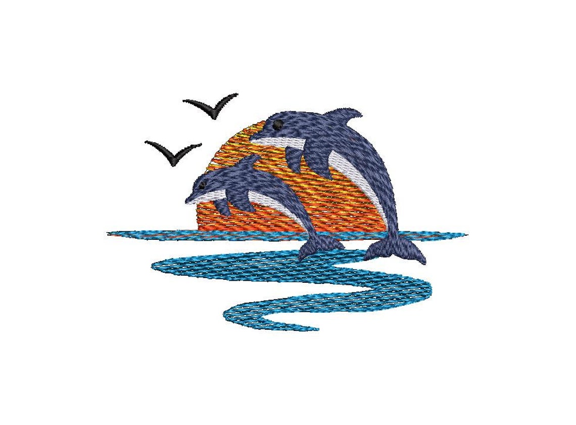 Dolphins Sunset Embroidery File | Manually Digitized Machine Embroidery ...