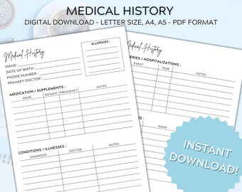 A5 Medical History Printable - Etsy
