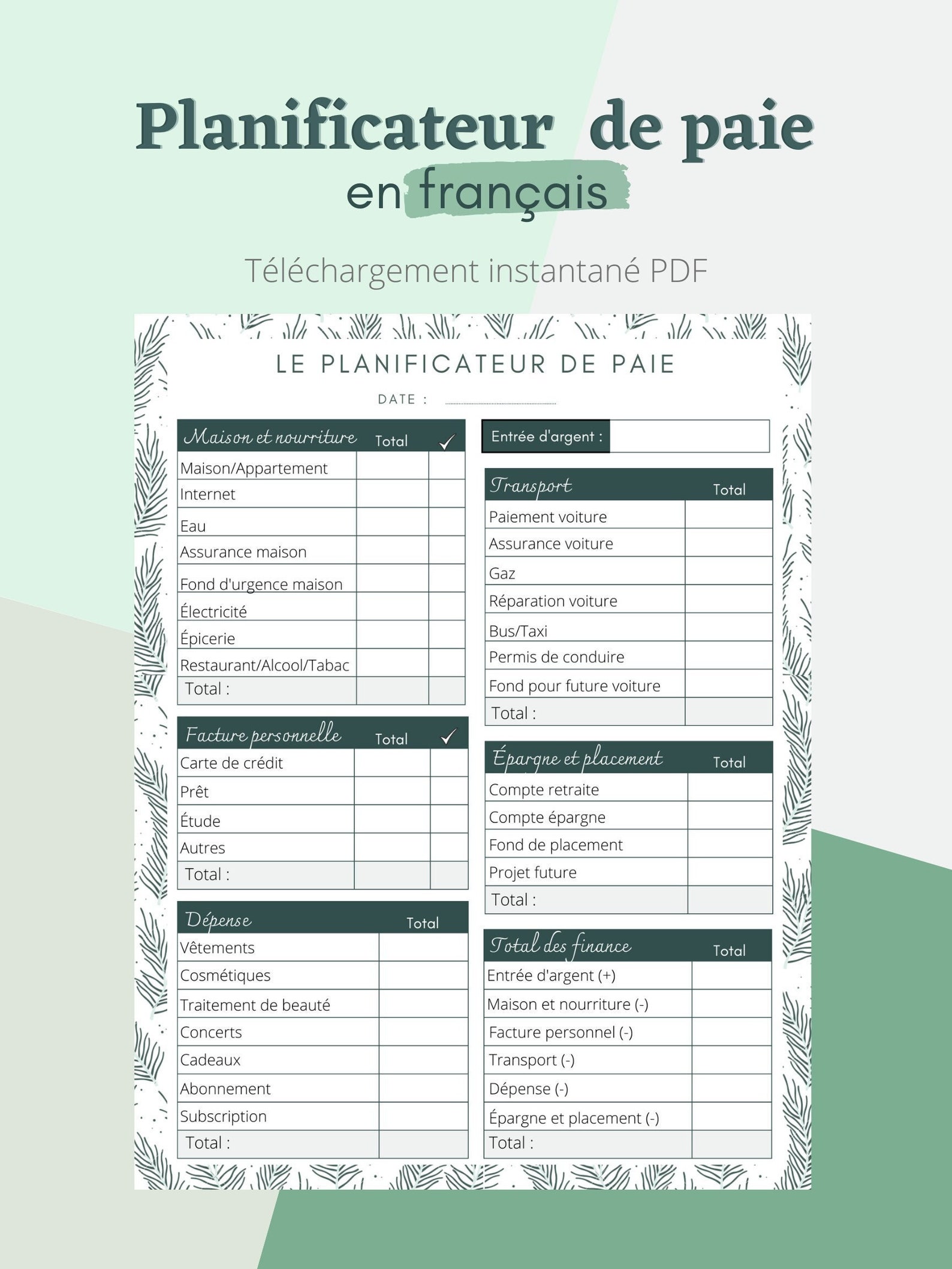 Printable Payroll Planner for Account Management and Monthly and Annual ...