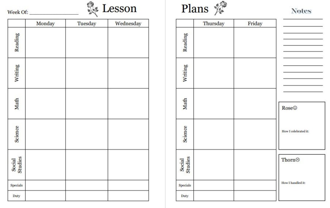 Rose Themed Lesson Planner - Etsy