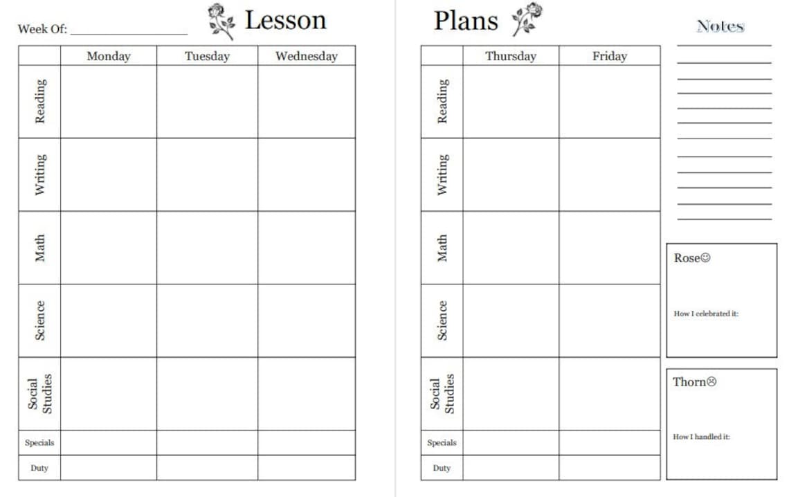 Rose Themed Lesson Planner - Etsy