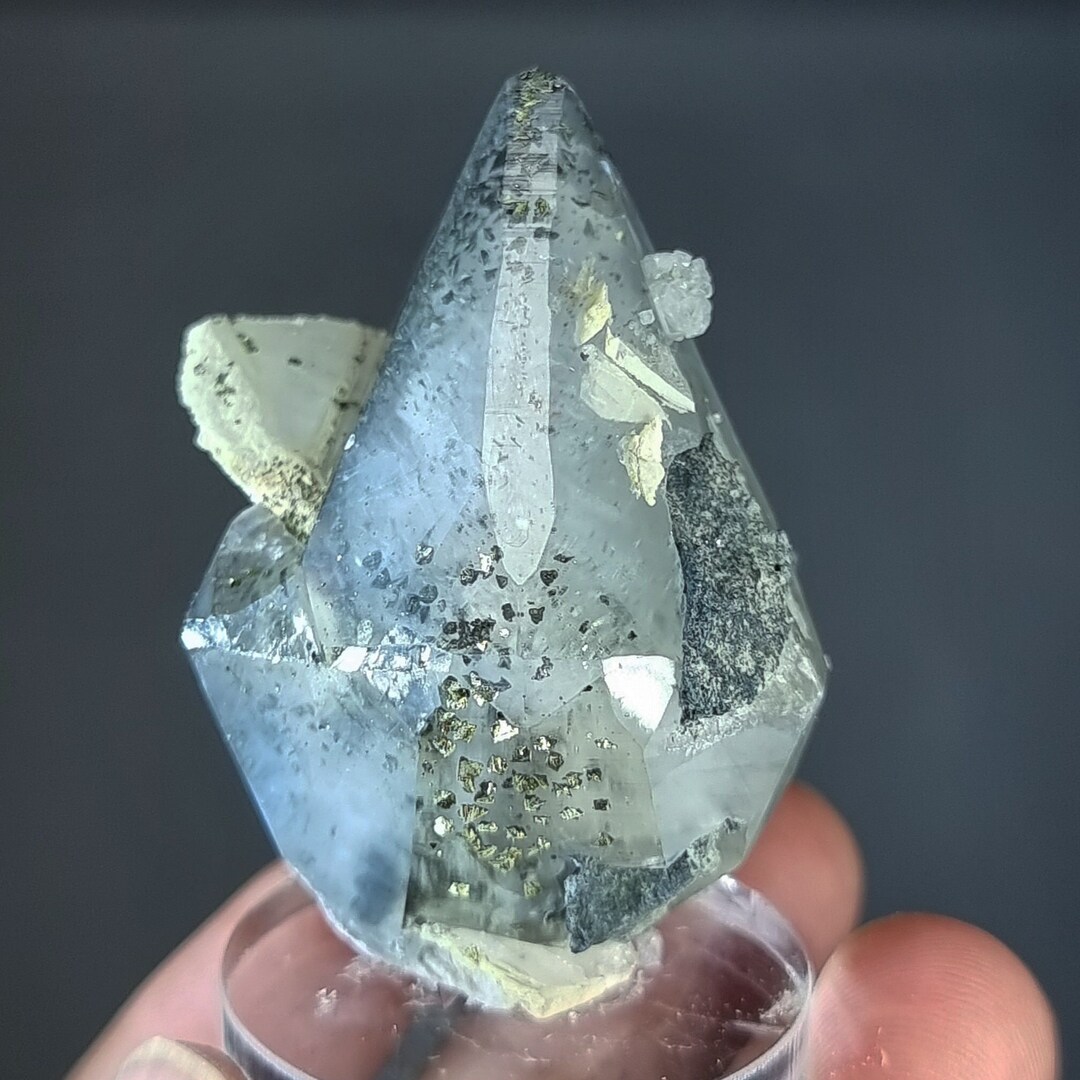 Gray Calcite Floater Crystal With Pyrite and Barite 6x5x4.5 Cm Perfect ...