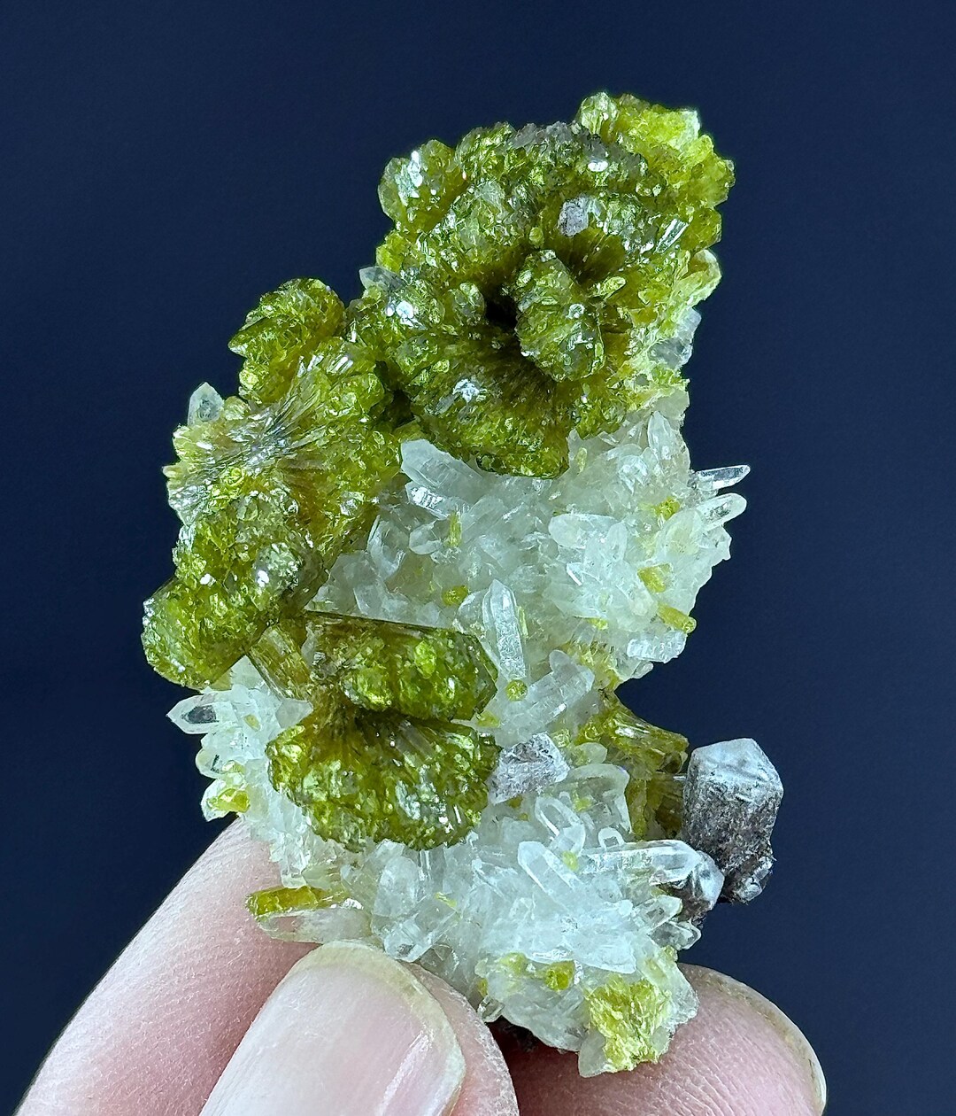 Gemmy Lustrous Pistachio Color Epidote With Quartz and Actinolite in ...