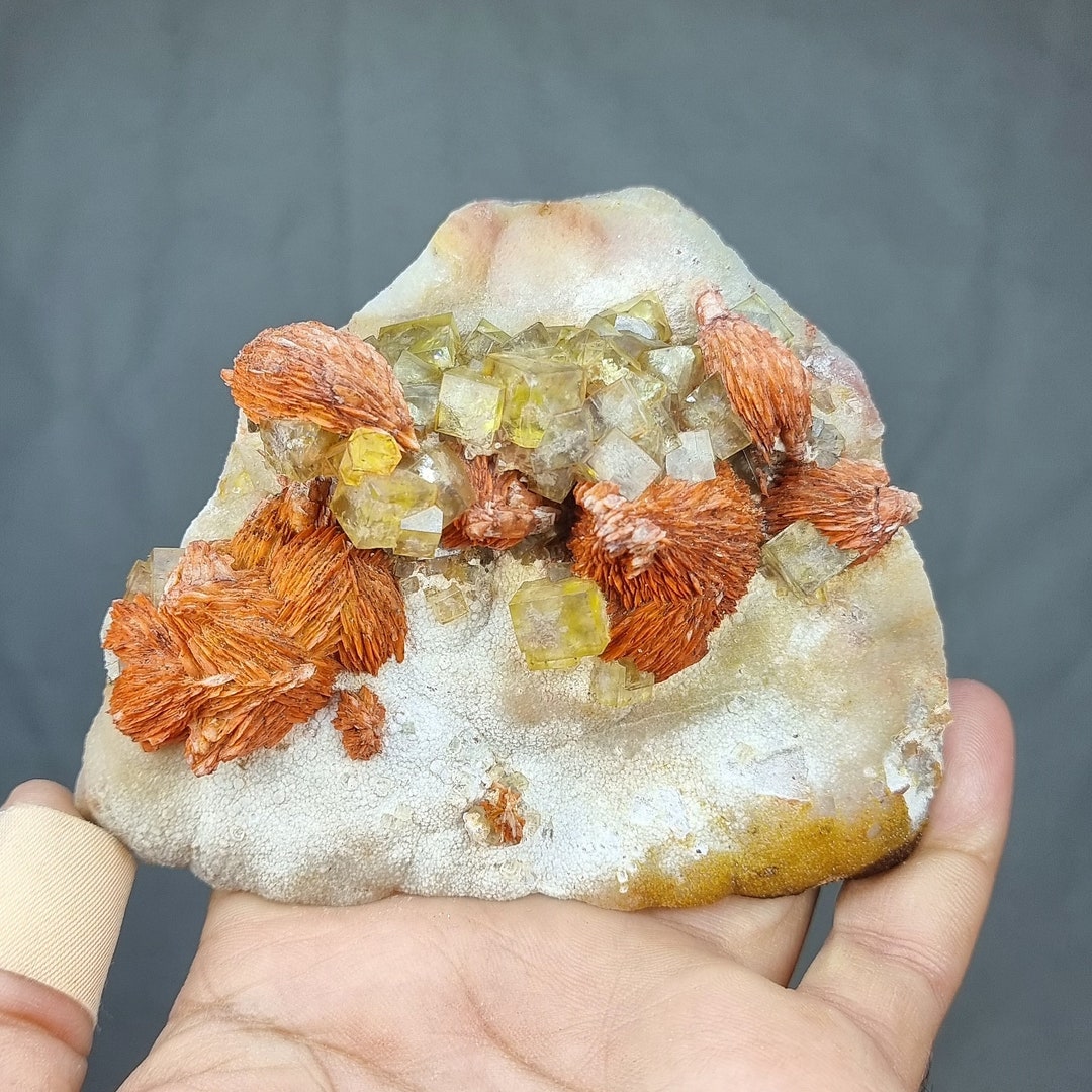 Hand Cabinet Size Fluorite With Barite 11x9x4 Cm - Etsy