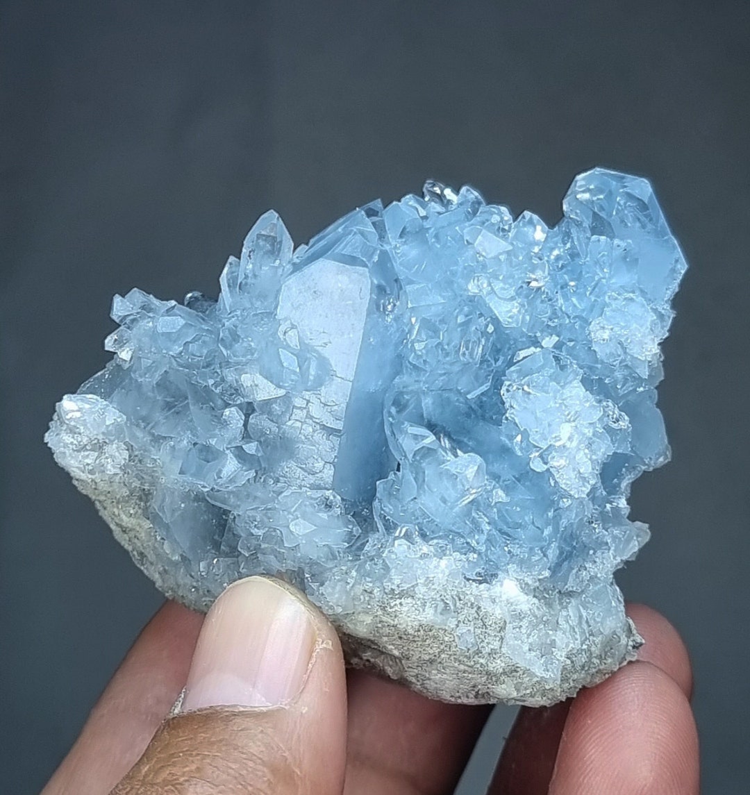 Blue Sky Transparent Celestite on Matrix in Perfect Conditions 7x6x6 Cm ...