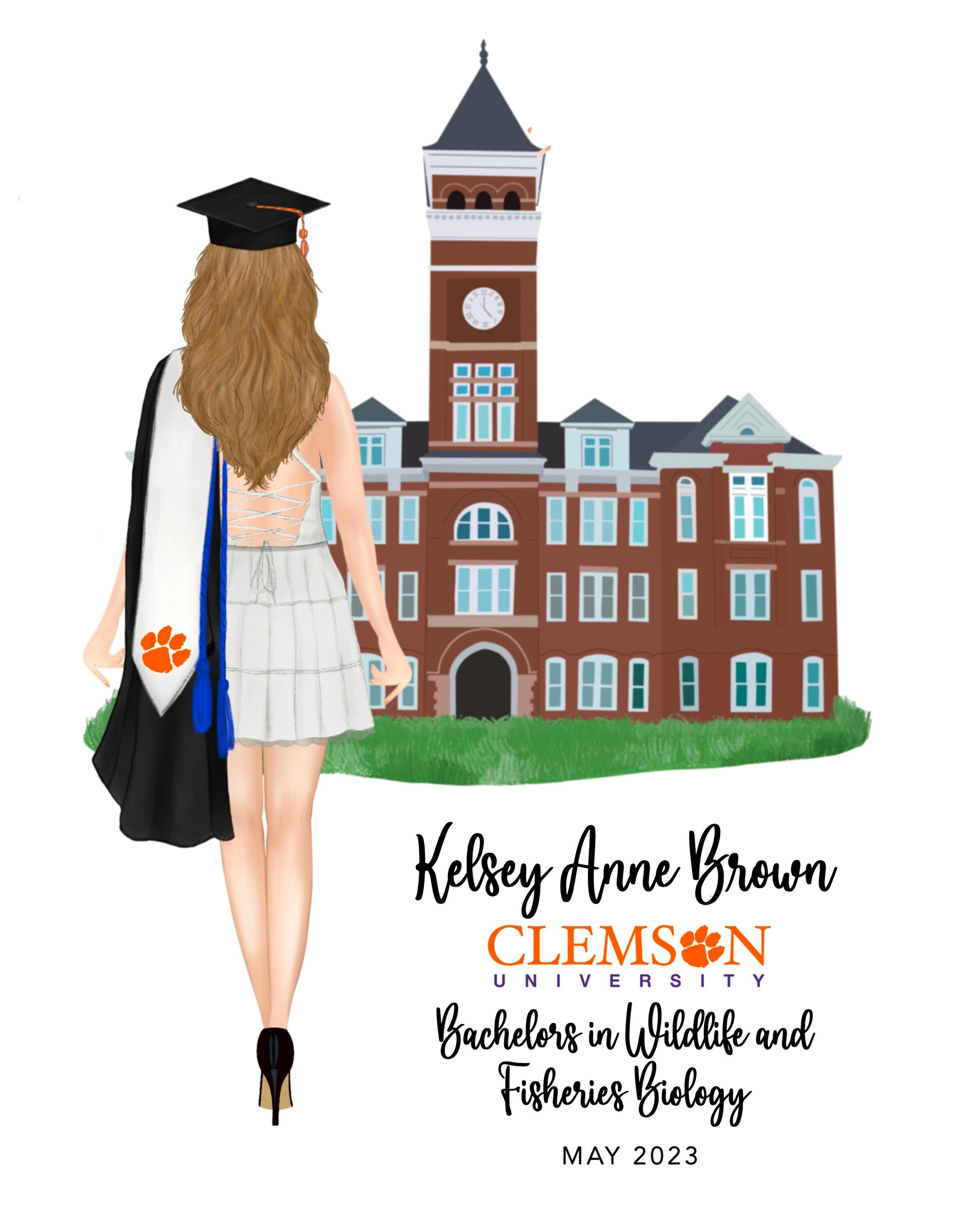 Clemson Graduation Girl Print Tillman Hall and Memorial Stadium Digital ...