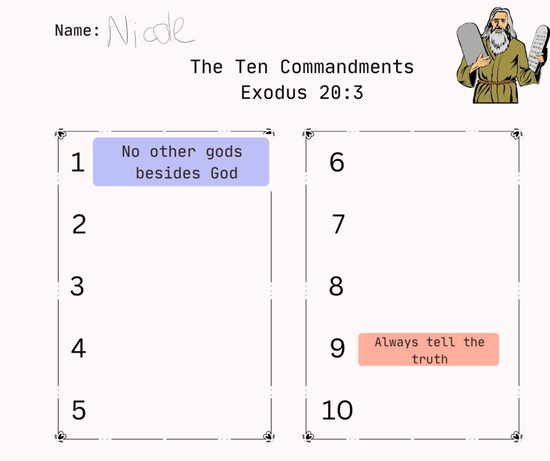 Exodus 20:3, Bible Verse Activity, the Ten Commandments, Sunday School ...