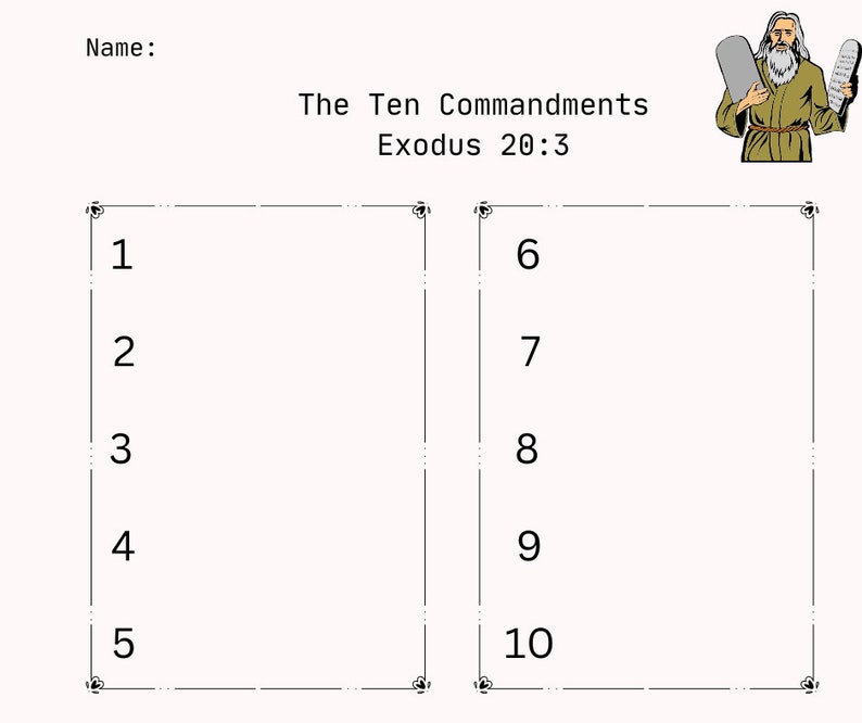 Exodus 20:3, Bible Verse Activity, the Ten Commandments, Sunday School ...