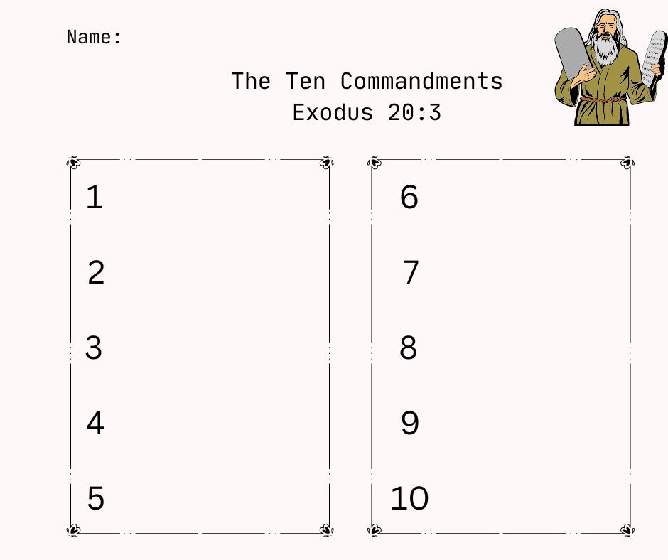 Exodus 20:3, Bible Verse Activity, the Ten Commandments, Sunday School ...