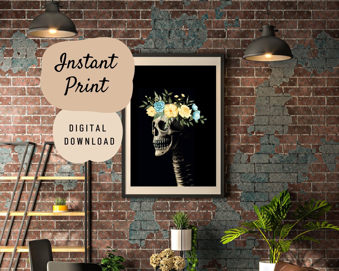 Skeleton Printable Skeleton Wall Art Skeleton With Flower - Etsy