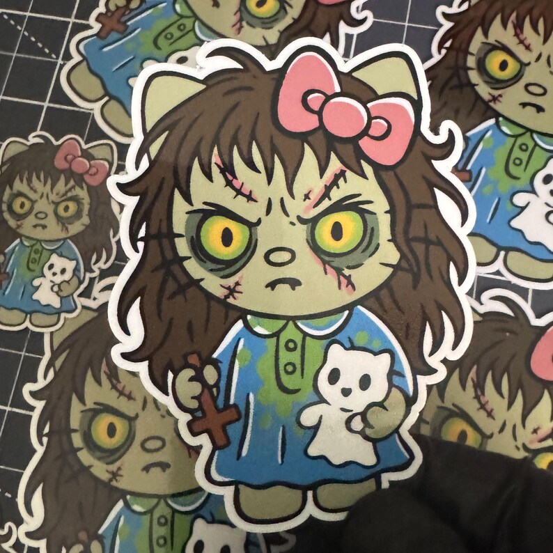 Possessed Girl Sticker – Exorcist Horror Kitty Mashup, Waterproof Vinyl ...