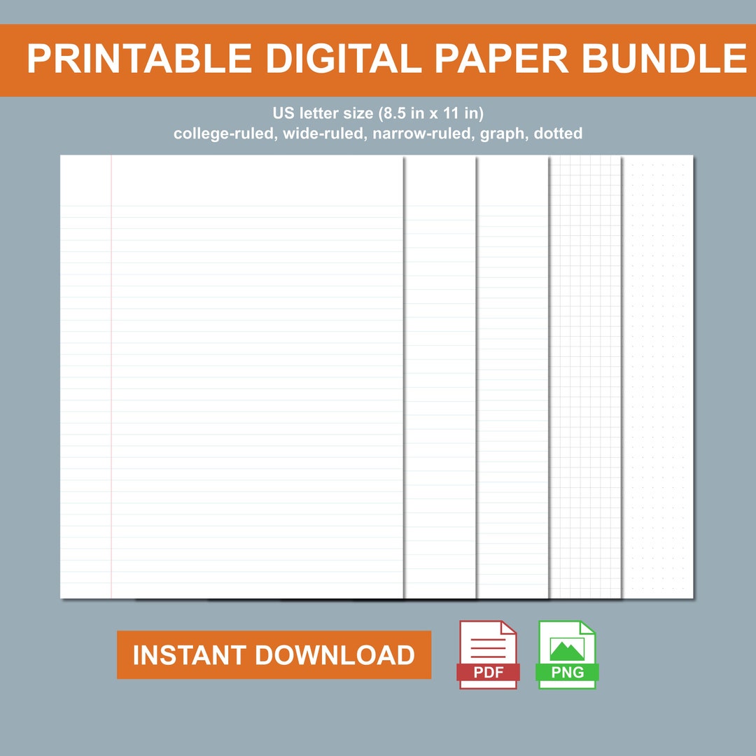 Printable Digital Paper Bundle College-ruled, Wide-rule, Narrow-rule ...