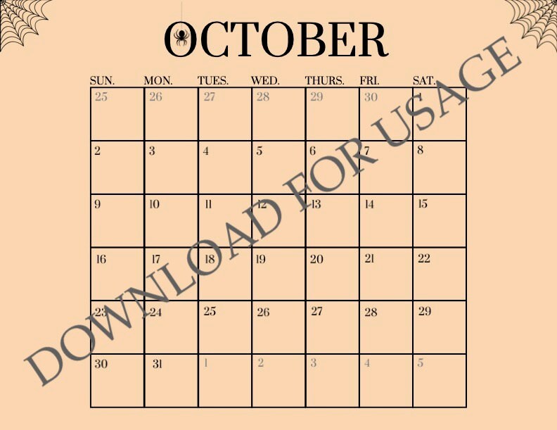 Minimalist October / Halloween Themed Calender 2022 - Etsy