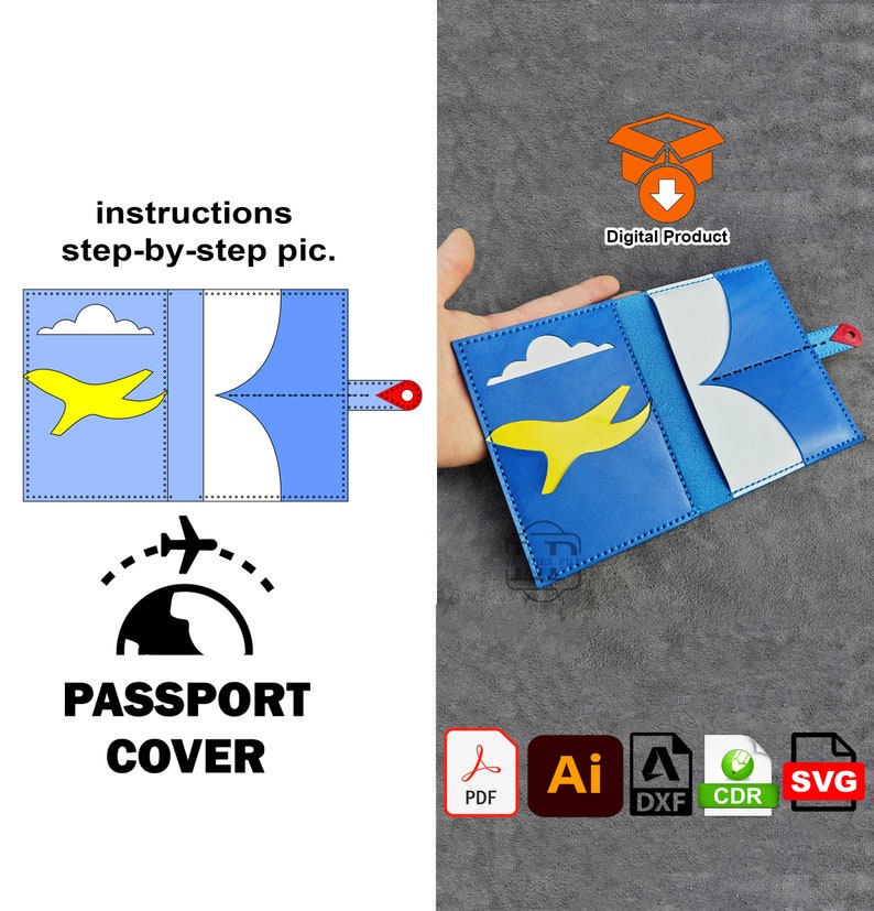 Leather Passport Cover Pattern PDF for Travel for Cards Plane Ticket ...