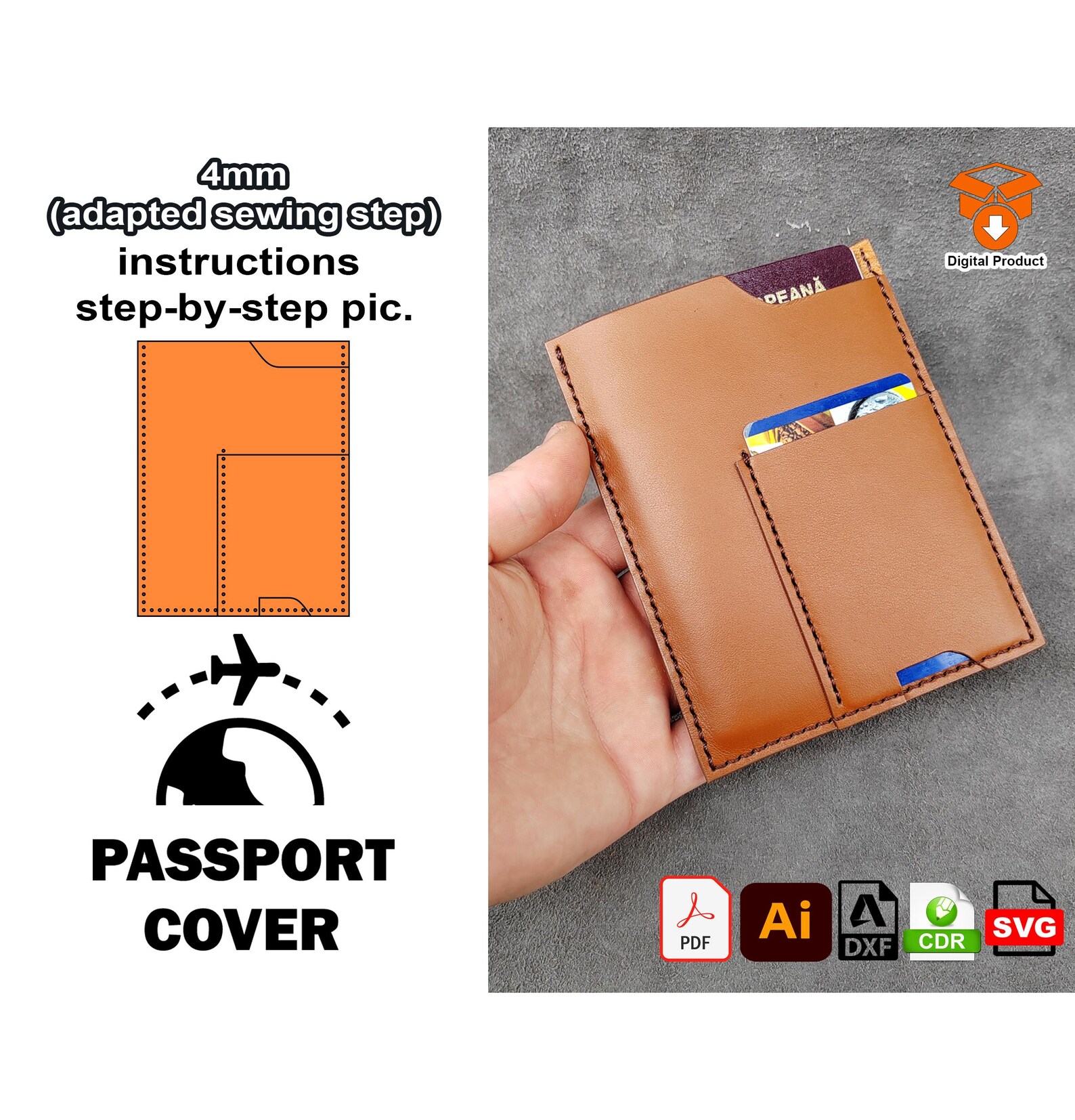 Leather Passport Simple Cover Pattern PDF for Travel for Cards Leather ...