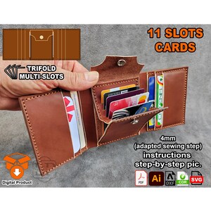 Trifold Horizontal Wallet Multi Cards Clever PDF, Leather Pattern ...