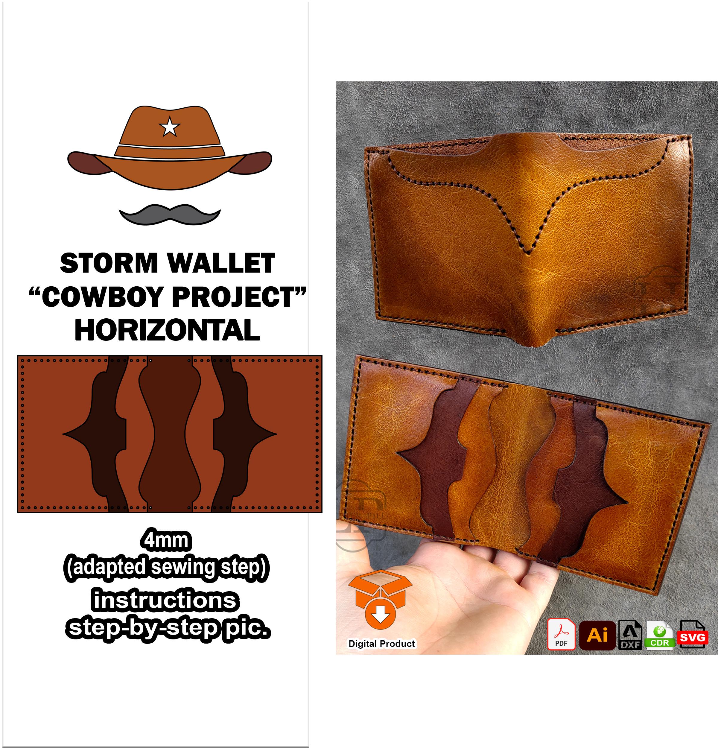 Cowboy Bi Fold Horizontal Wallet PDF, Rustic Leather Pattern, Leather ...
