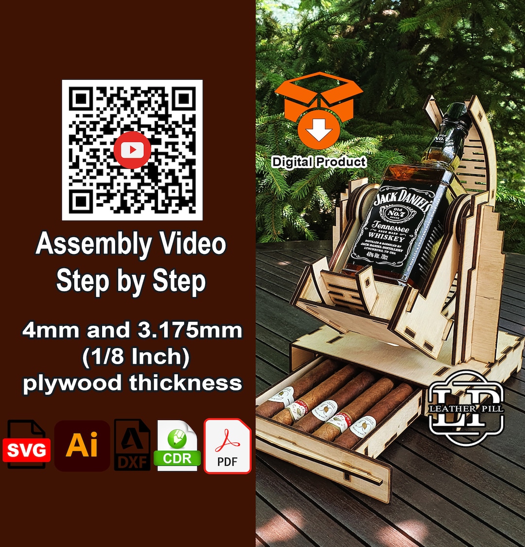 Roraty Stand Whiskey - With Cigar Drawer - Jack Daniels Holder for ...