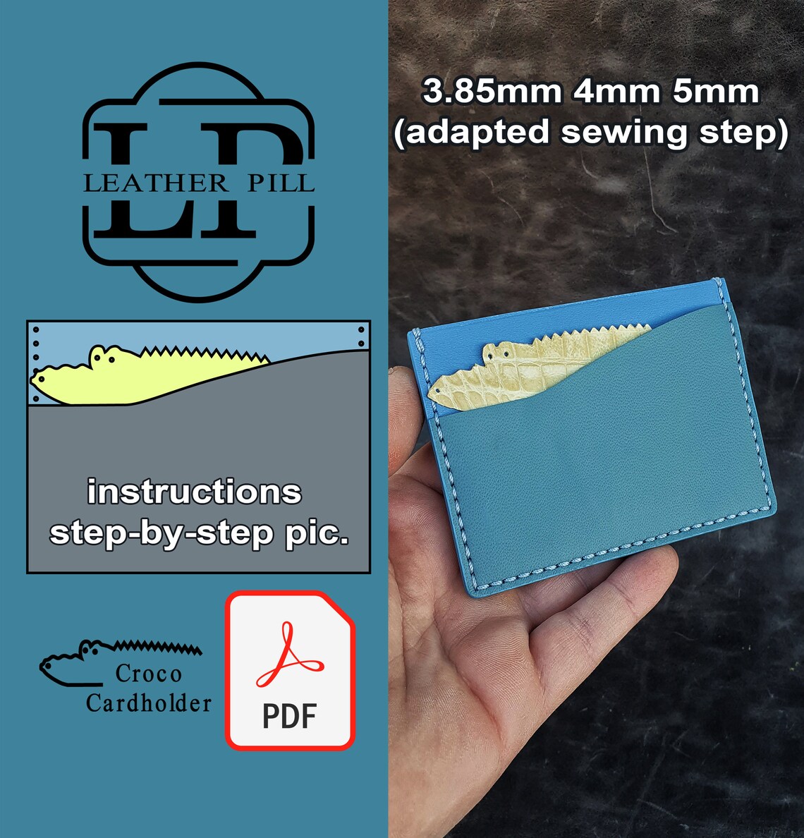 Croco Card Holder PDF, Leather Pattern, Leather Wallet Template All ...