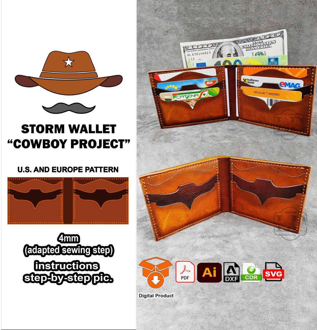 Cowboy Bi Fold Wallet PDF, Rustic Leather Pattern, Leather Wallet ...