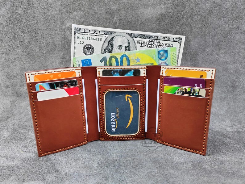 Trifold Wallet PDF With Glass Window, Leather Pattern, Leather Wallet ...