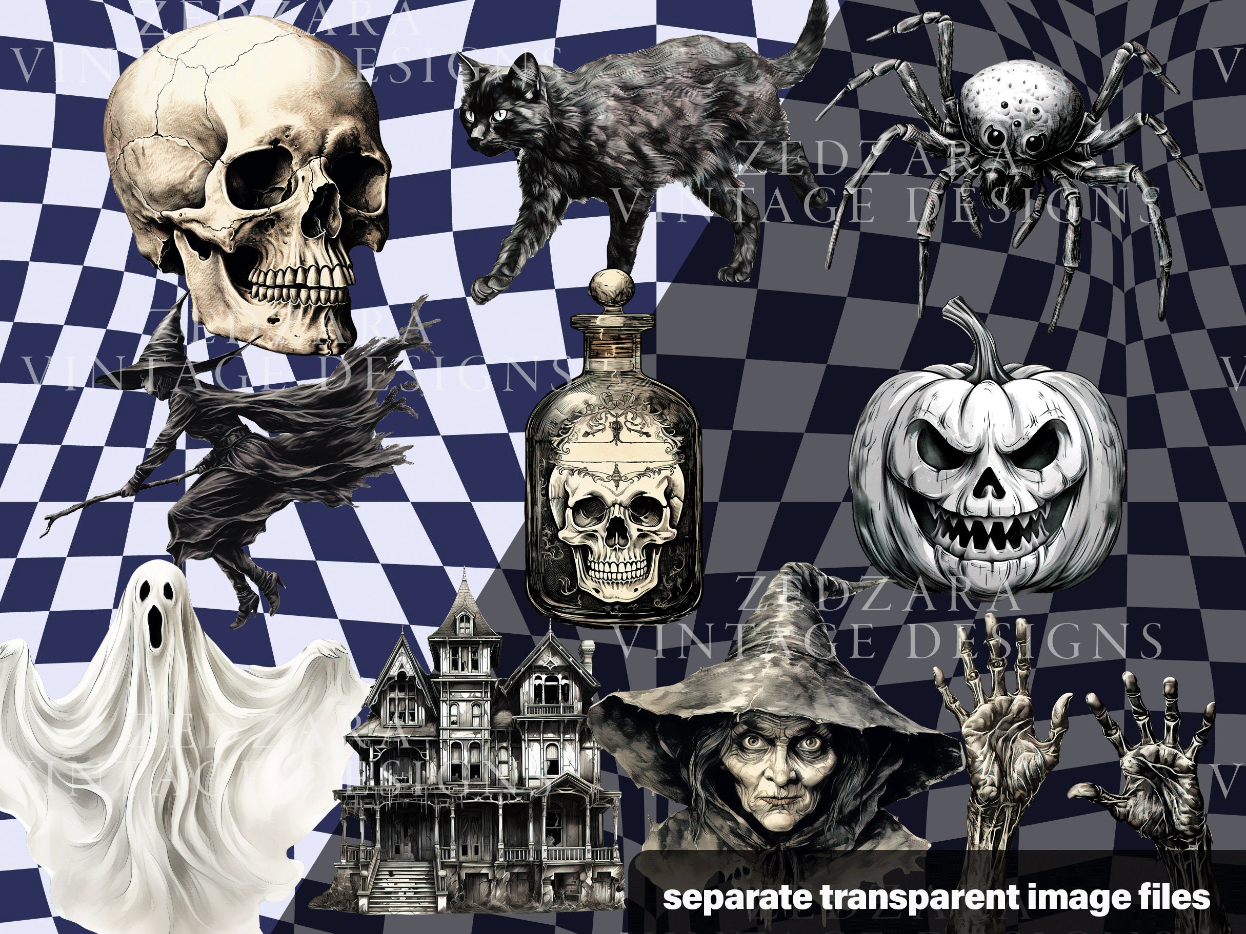 Printable Vintage Halloween Clipart PNG Bundle Kids Retro - Etsy