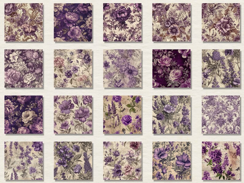 Vintage Purple Floral Ephemera Digital Paper Seamless Digital - Etsy