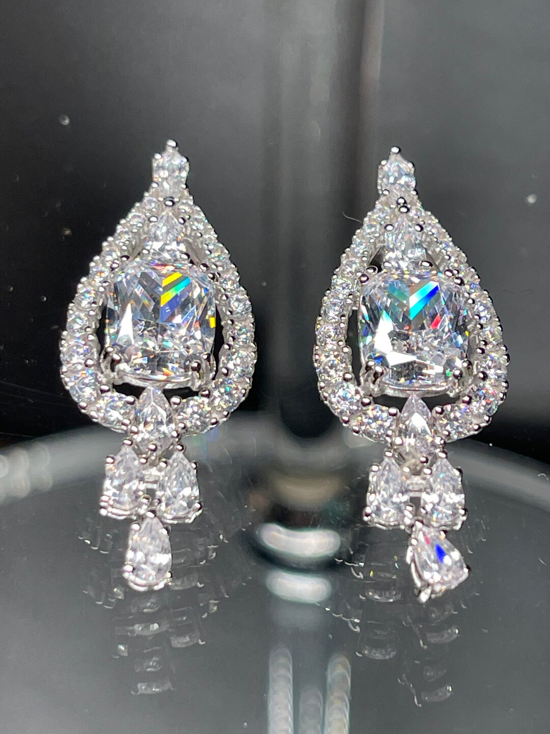 Art Deco Style Diamond Teardrops Earrings AAAA Grade Triple X Cut - Etsy