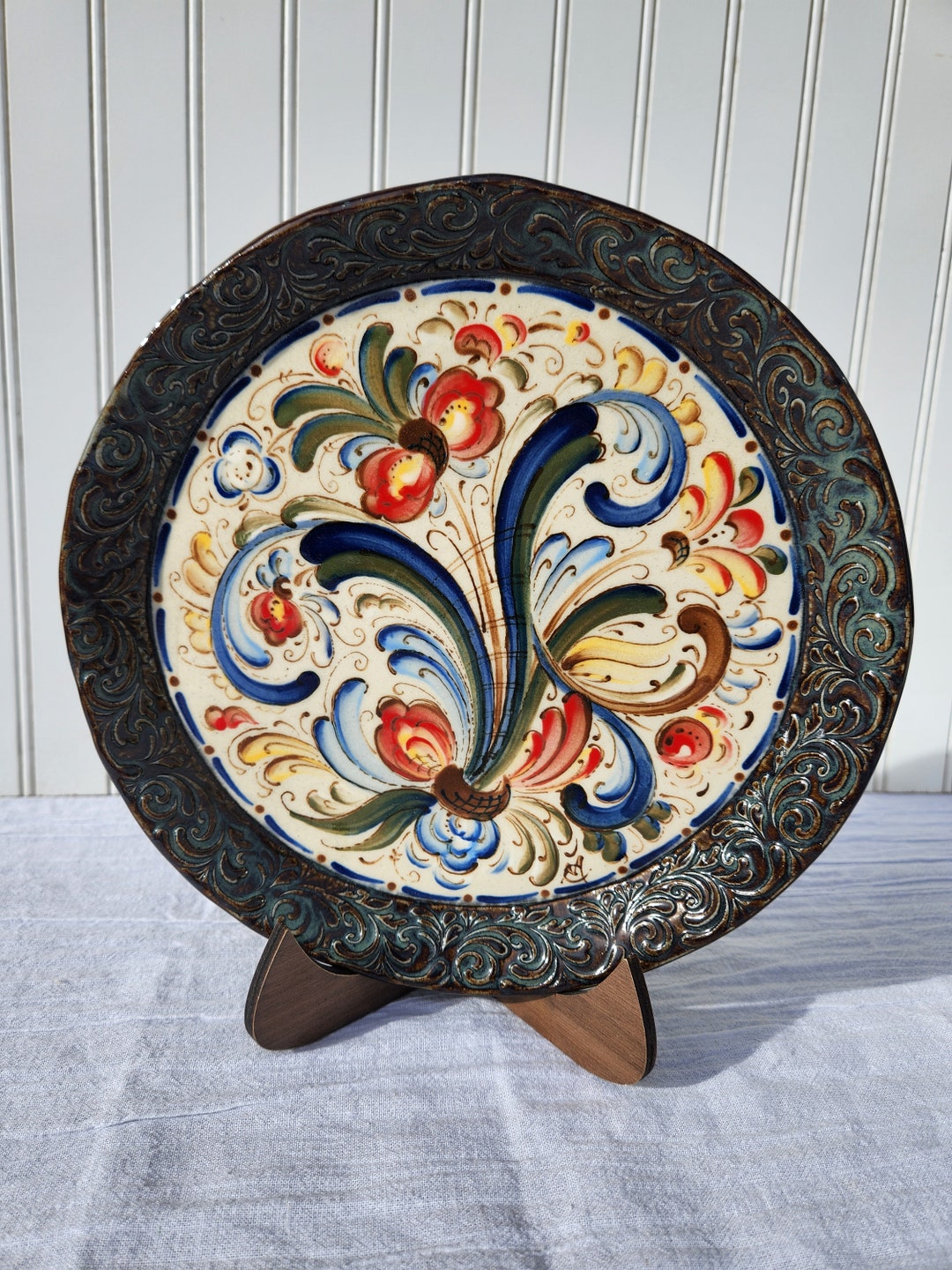 Rosemaled Hand-built, Ceramic 8.75 Plate - Etsy