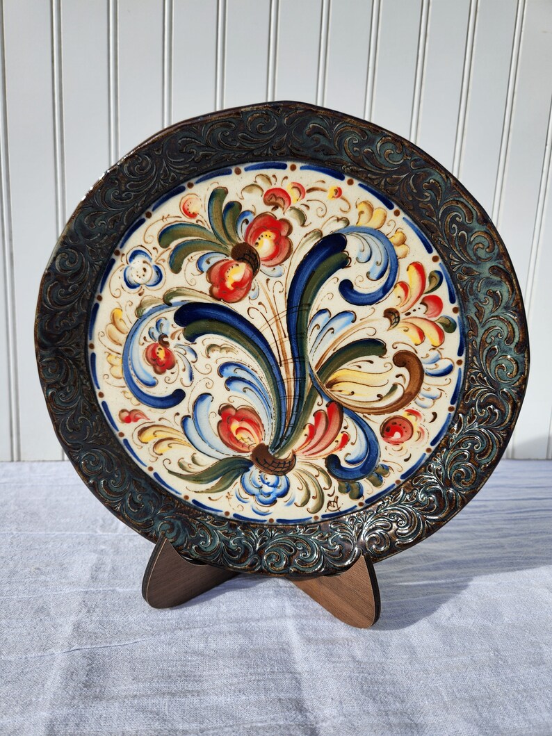 Rosemaled Hand-built, Ceramic 8.75 Plate - Etsy