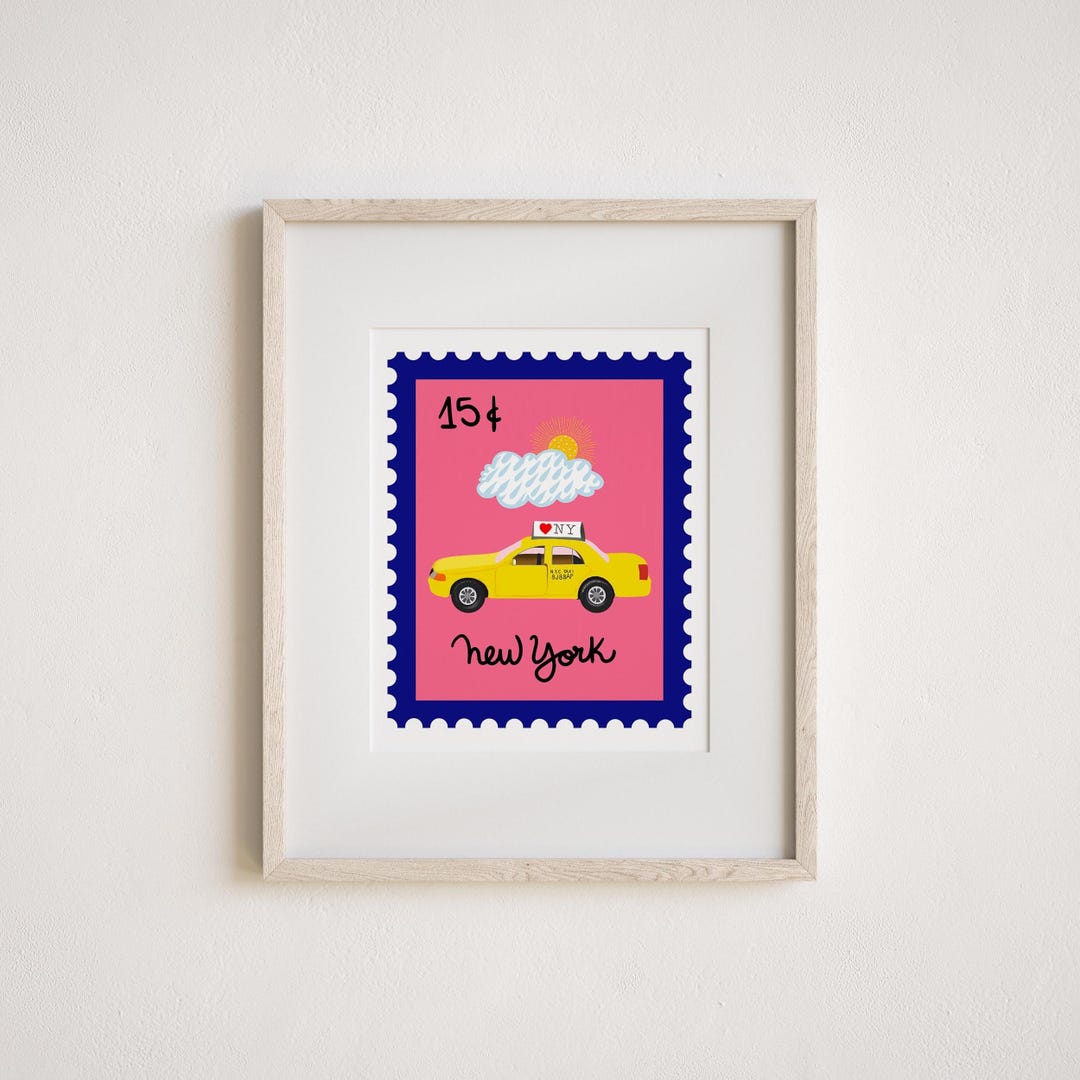 Stamp Inspired NYC Taxi Art Print – New York City Pink Print - Etsy