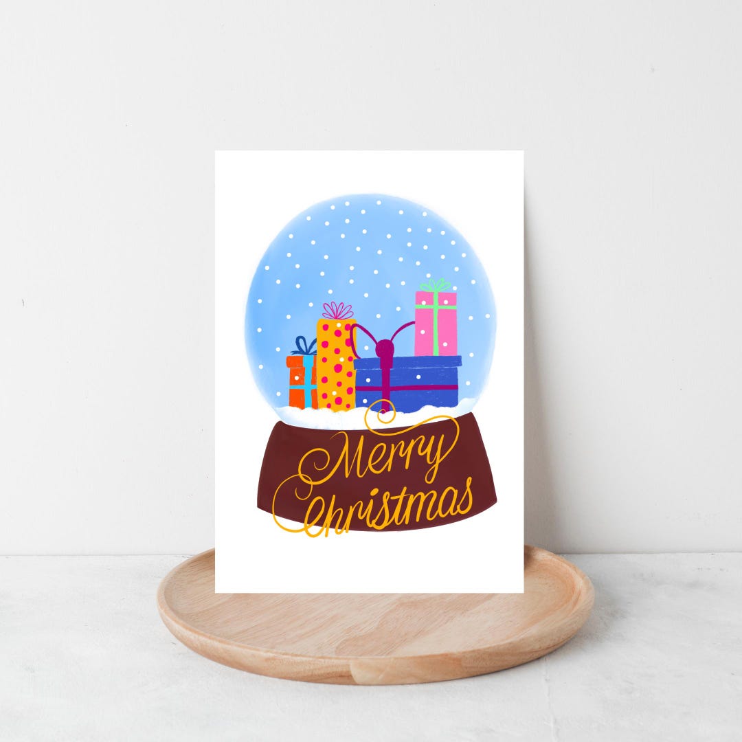 Snow Globe Christmas Greeting Card: Whimsical Holiday Design - Etsy