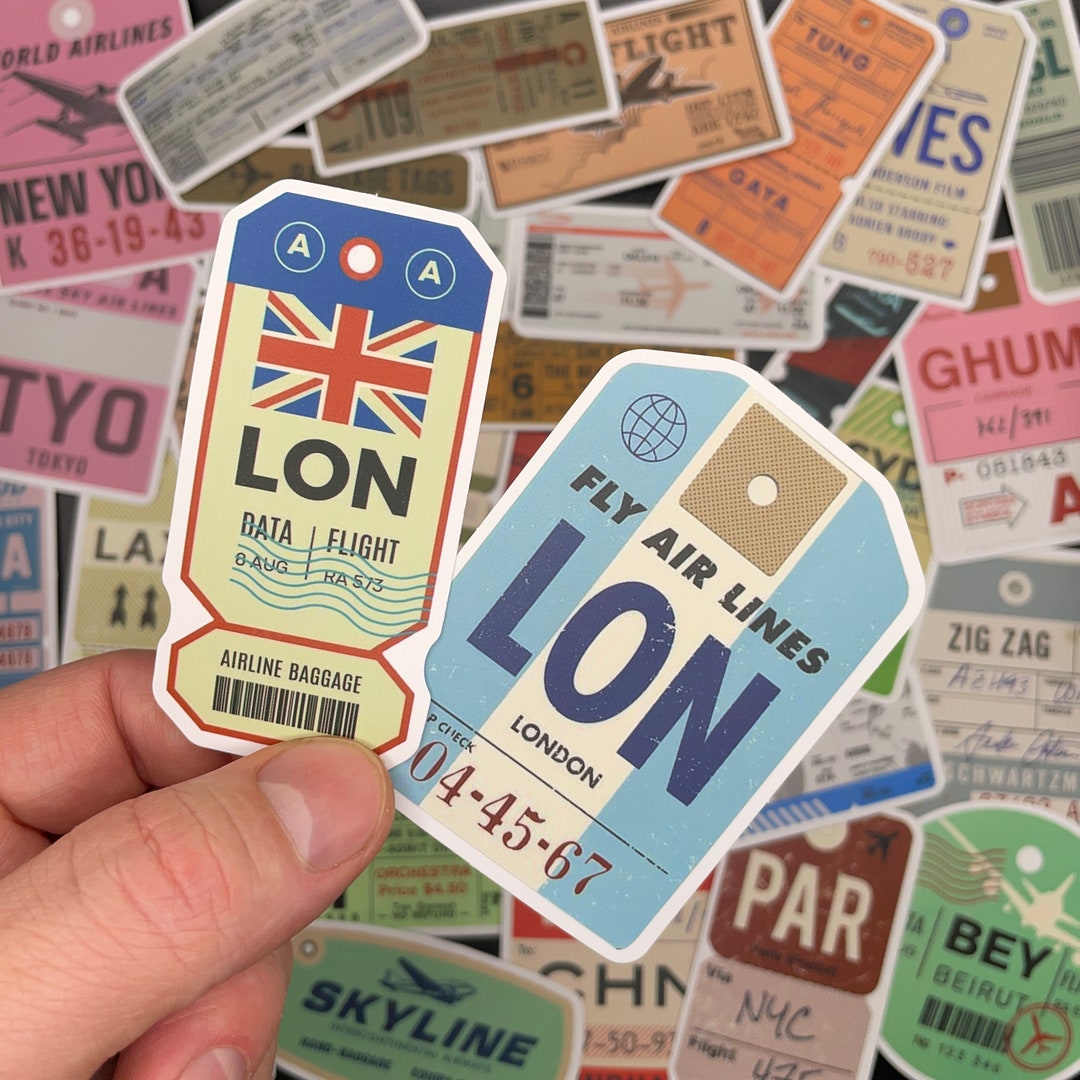 Retro Travel Tickets Pack Pack of 50 Retro Luggage Label Stickers Matt ...