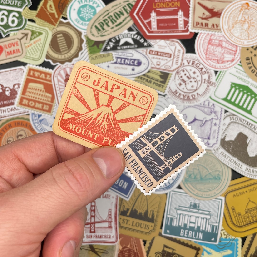 Retro Postage Stamps Sticker Pack Pack of 50 Unique Retro Travel Stamps ...