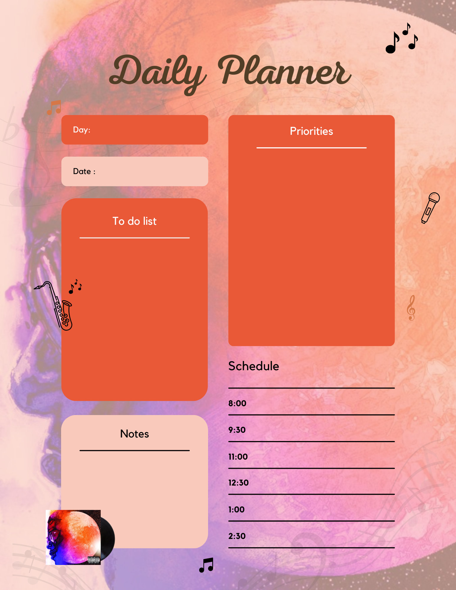 Personalized Music Planner, Custom Album Cover Planner, Creative Daily ...