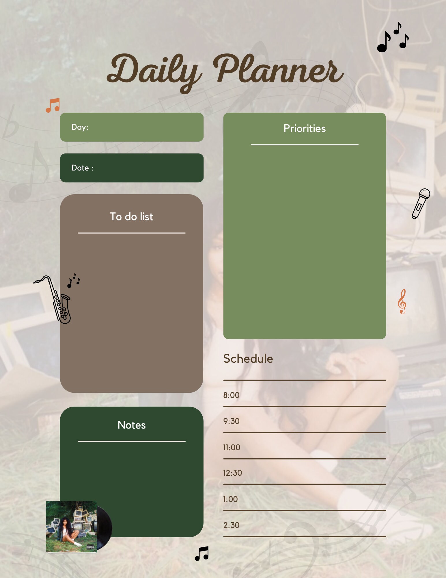 Personalized Music Planner, Custom Album Cover Planner, Creative Daily ...