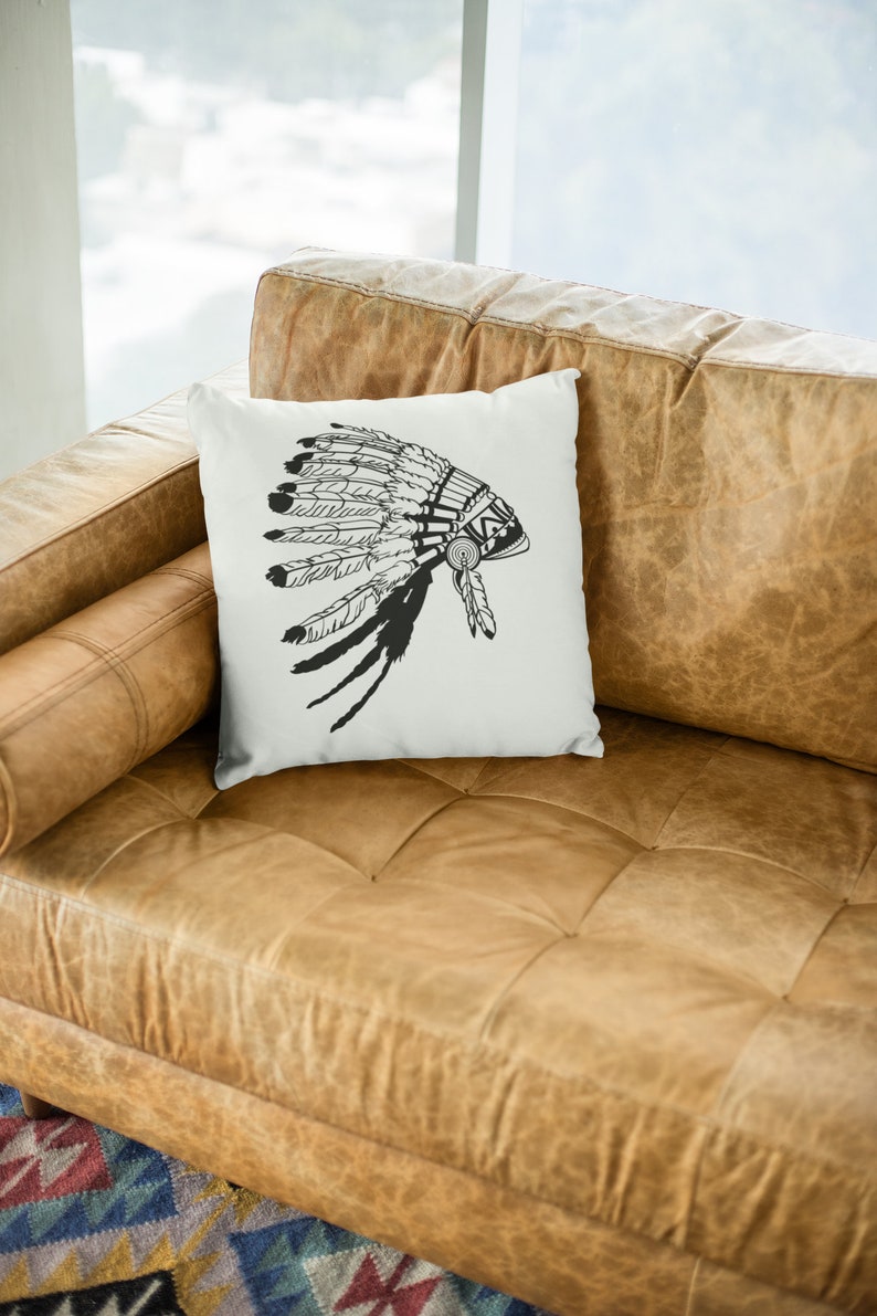 Native American Pillow | Native American Headdress Pillow | White Spun ...