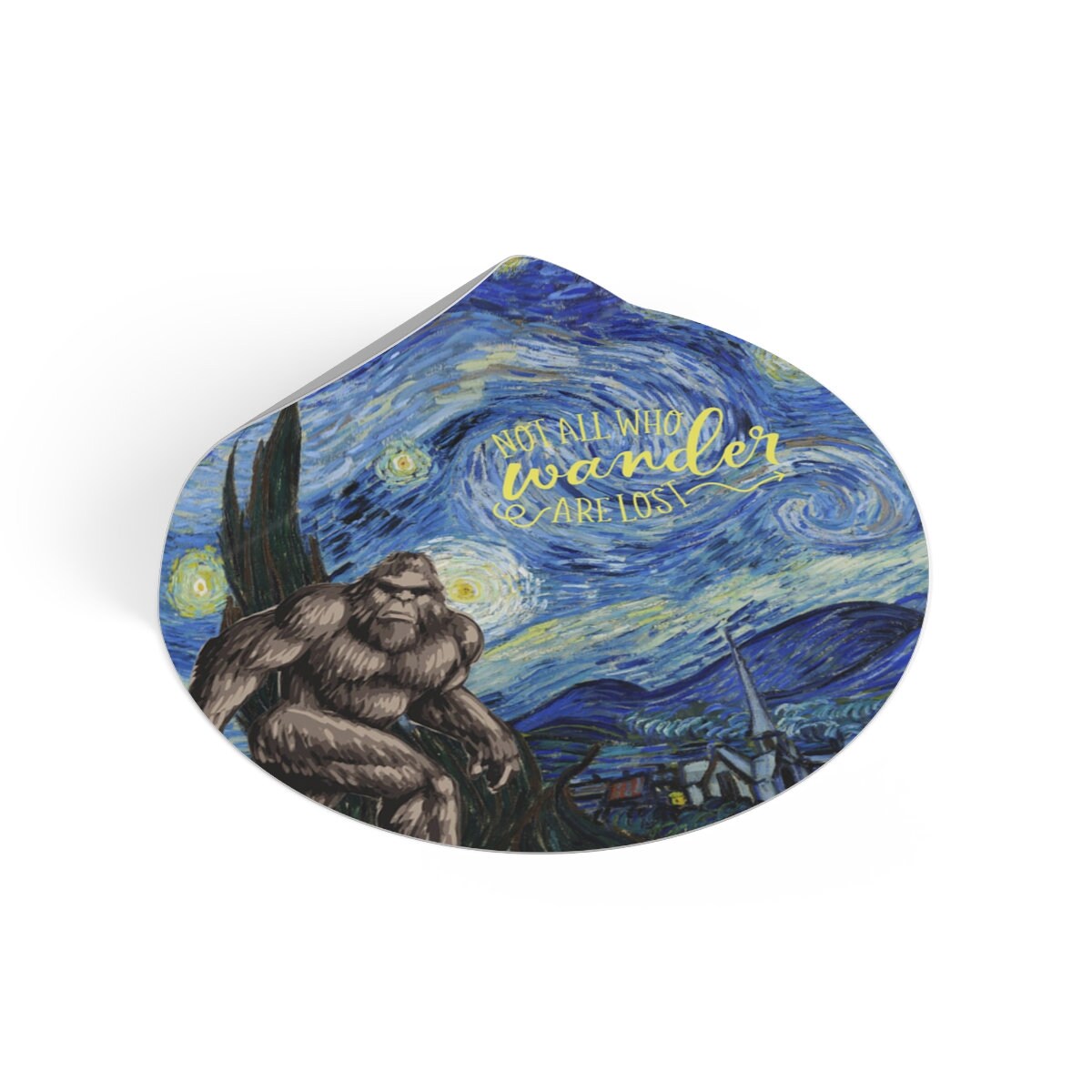 Bigfoot Round Vinyl Sticker Not All Who Wander Are Lost Sticker ...