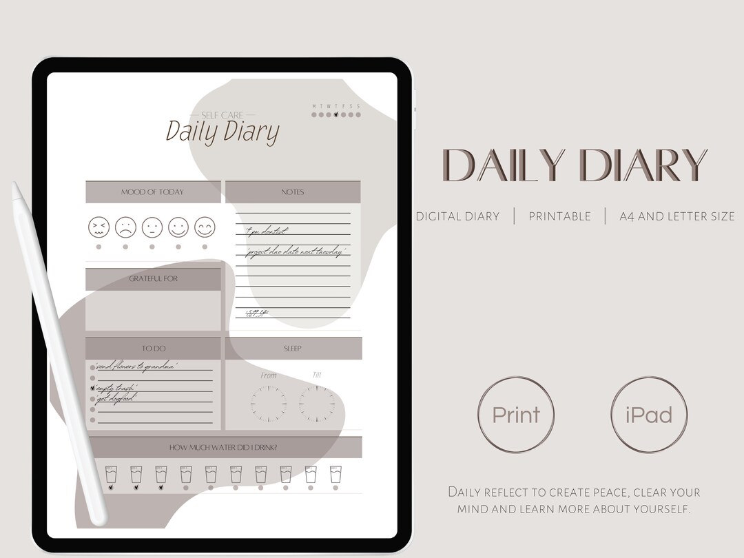 Daily Diary, Self Care Journal, Planner, Daily Planner, Daily Planner ...