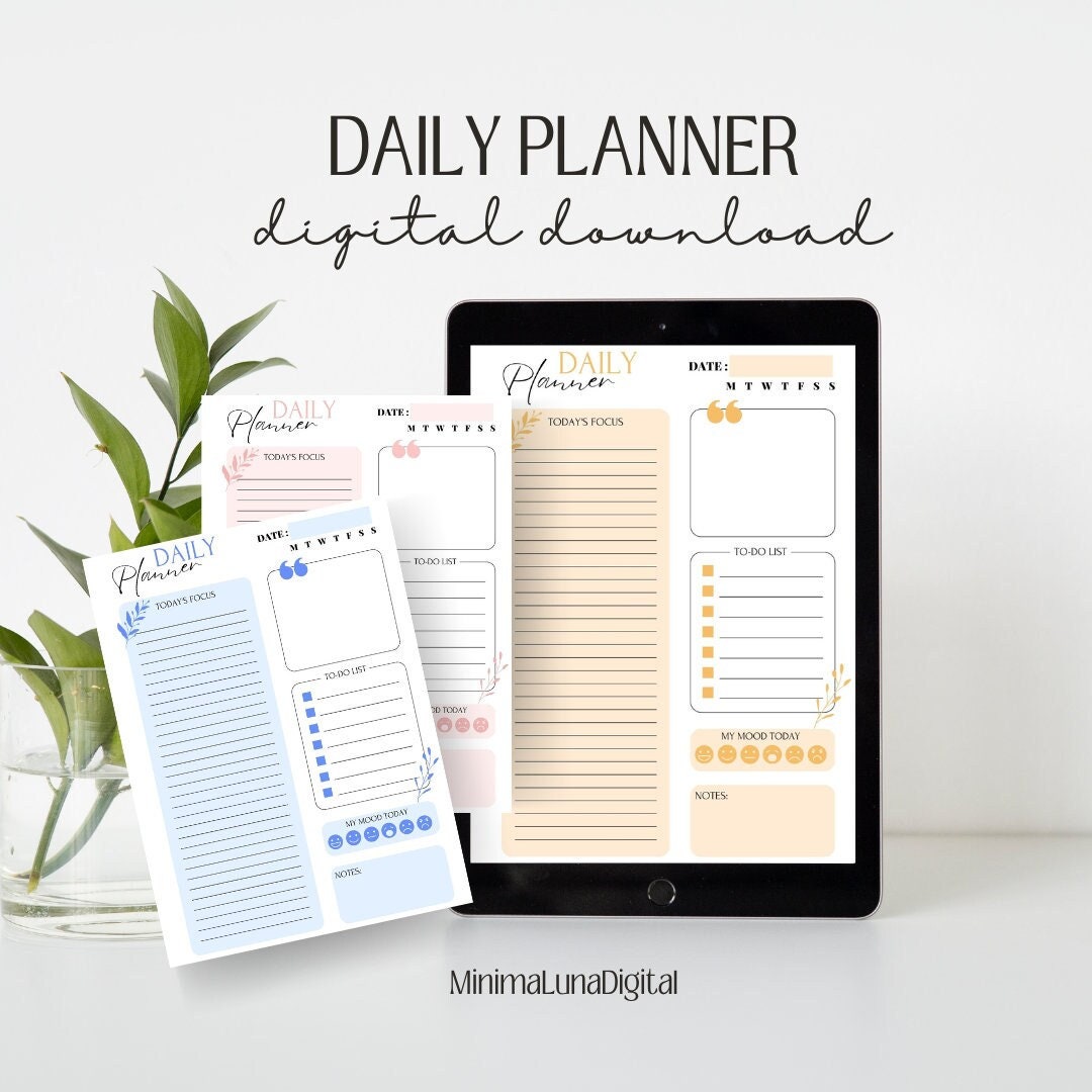 Minimal Pastel Daily Planner to Increase Productivity, Digital Download ...