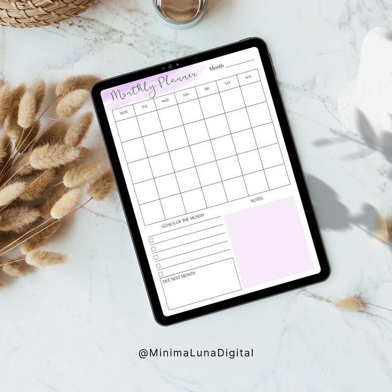 Minimal Digital Undated Monthly Planner With Pastel Accents - Etsy