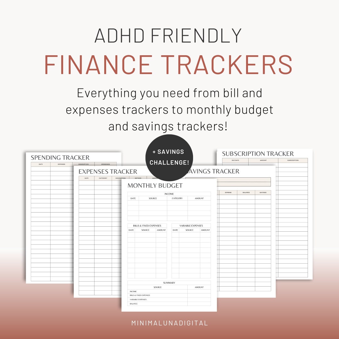 ADHD Friendly Finance Planners and Trackers, Bill Tracker, Expenses ...