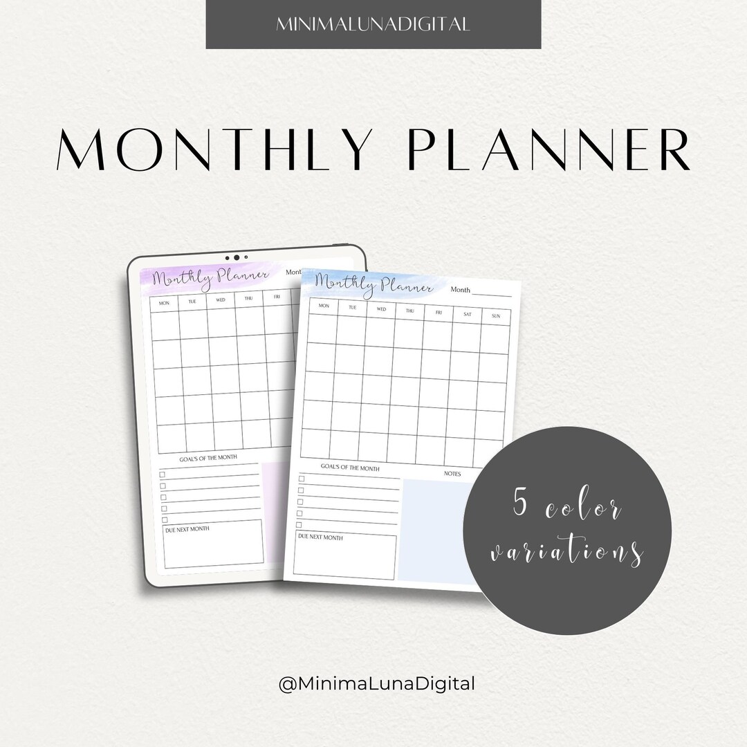 Minimal Digital Undated Monthly Planner With Pastel Accents - Etsy